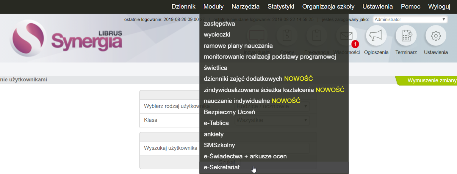 Pomoc - e-Sekretariat - Librus